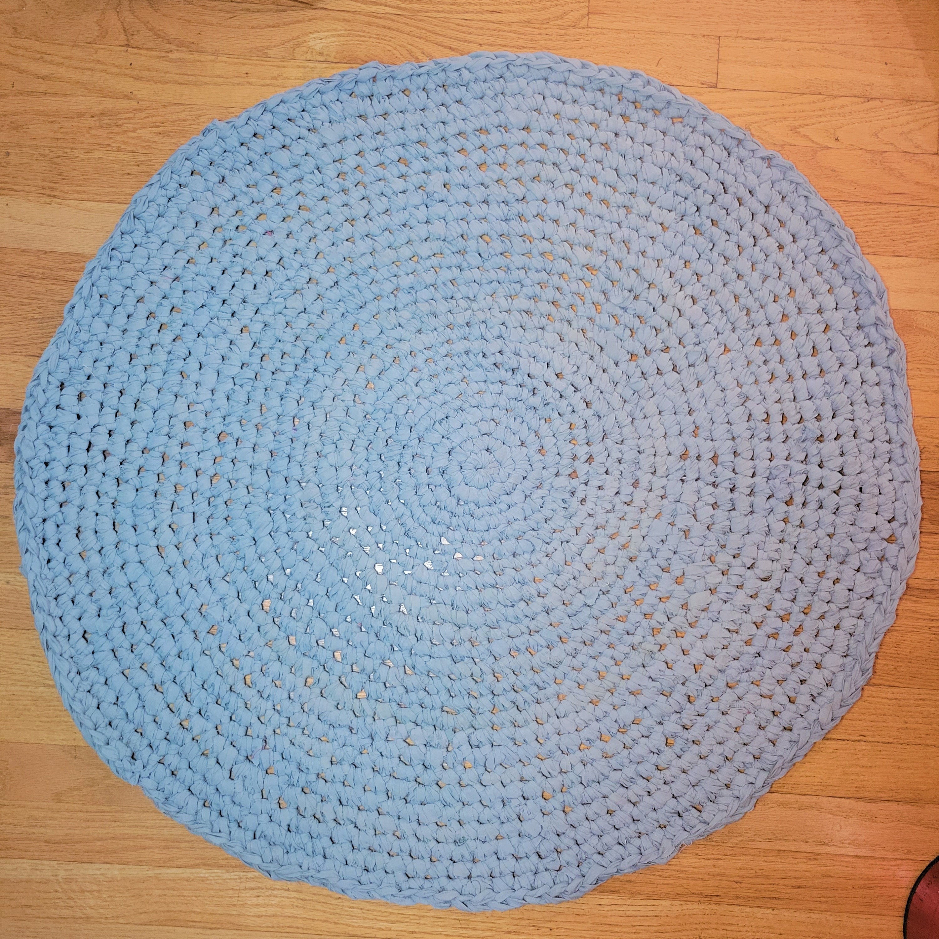 32 Round Rag Rug Soft Green/blue Traditional Crochet Rag Rug Childrens ...