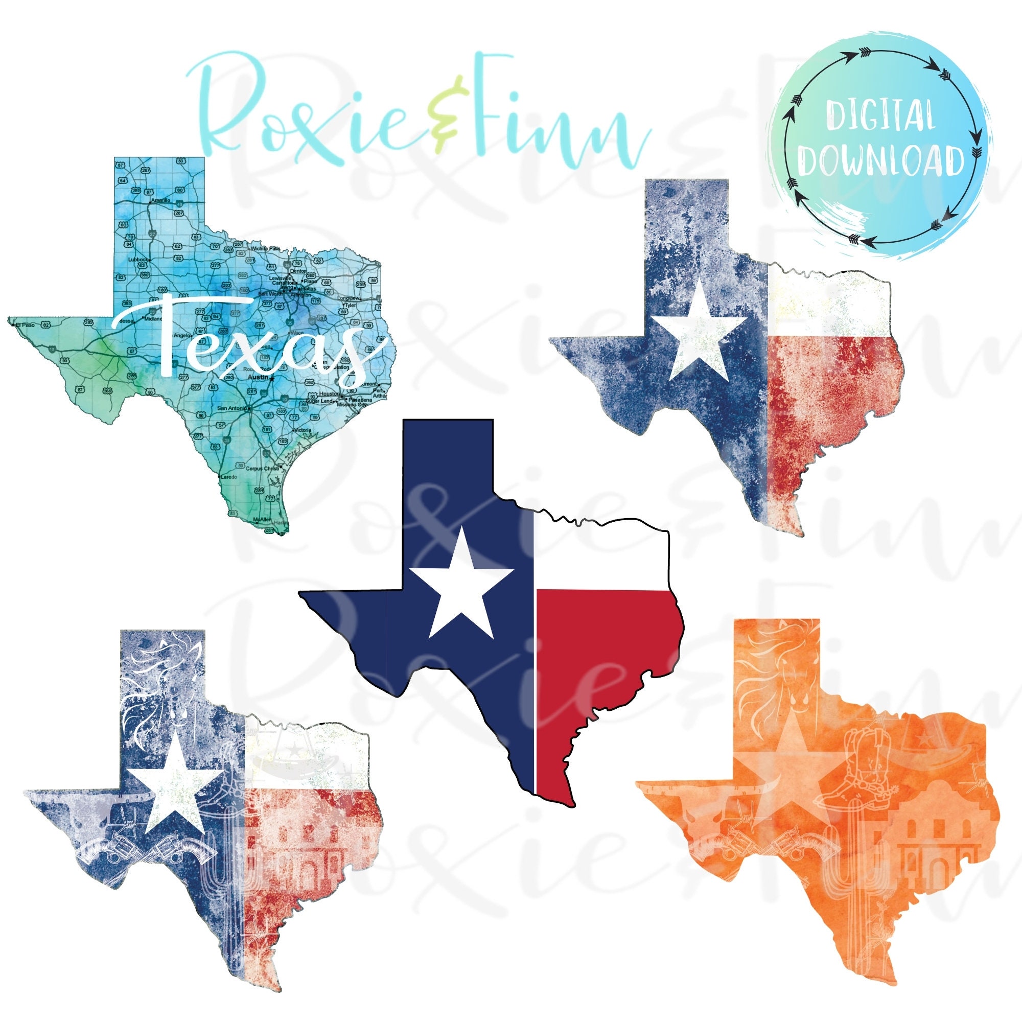 Five Texas PNG Download, Texas State Map, Flag, Sublimation Designs ...