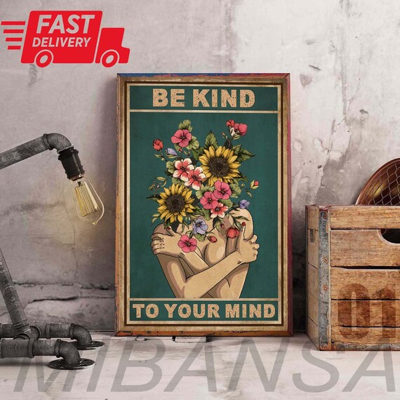 Art & Collectibles Sunflower Be Kind To Your Mind Vintage Poster Women ...