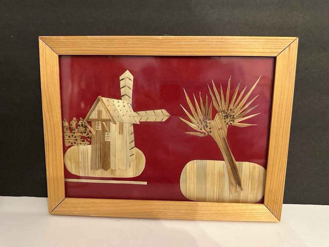 Vintage Polish Straw Art - Windmill & Oasis Silhouettes - 8 X 11 Framed ...