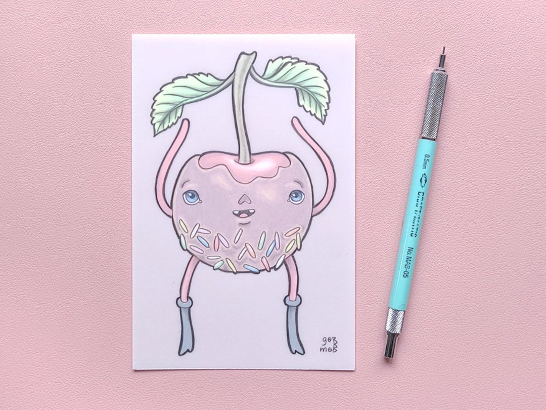 Small Original Art on Paper 4x6 Drawing Caramel Apple by Grelin Machin ...