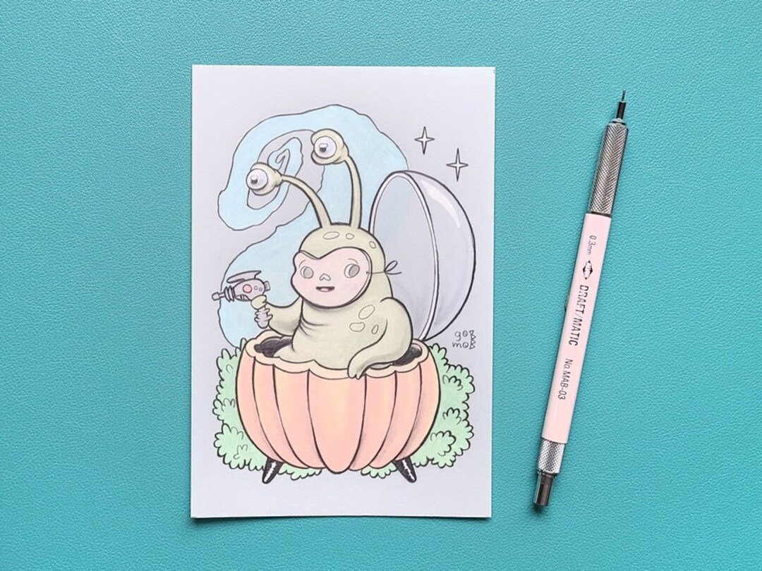 Small Original Art on Paper 4x6 Drawing Alien by Grelin - Etsy