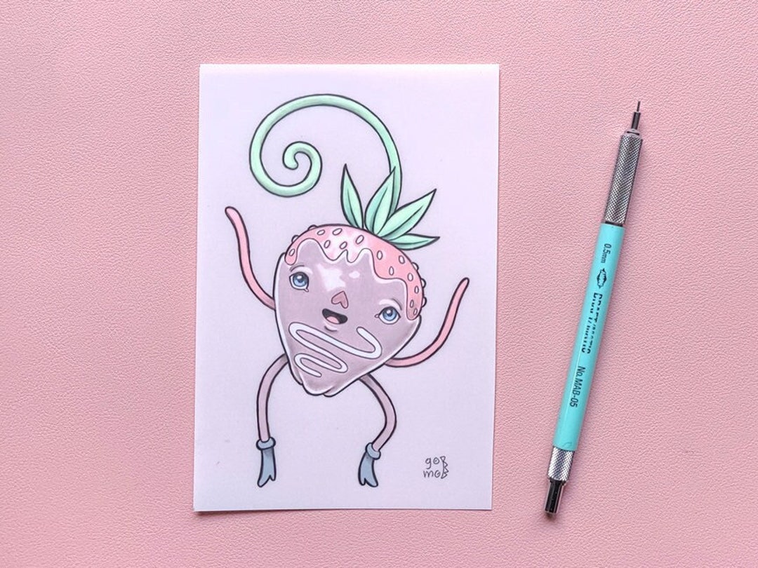 Small Original Art on Paper 4x6 Drawing Chocolate Dipped Strawberry by ...