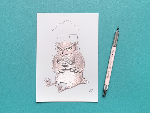 Grumpy Owl Drawing
