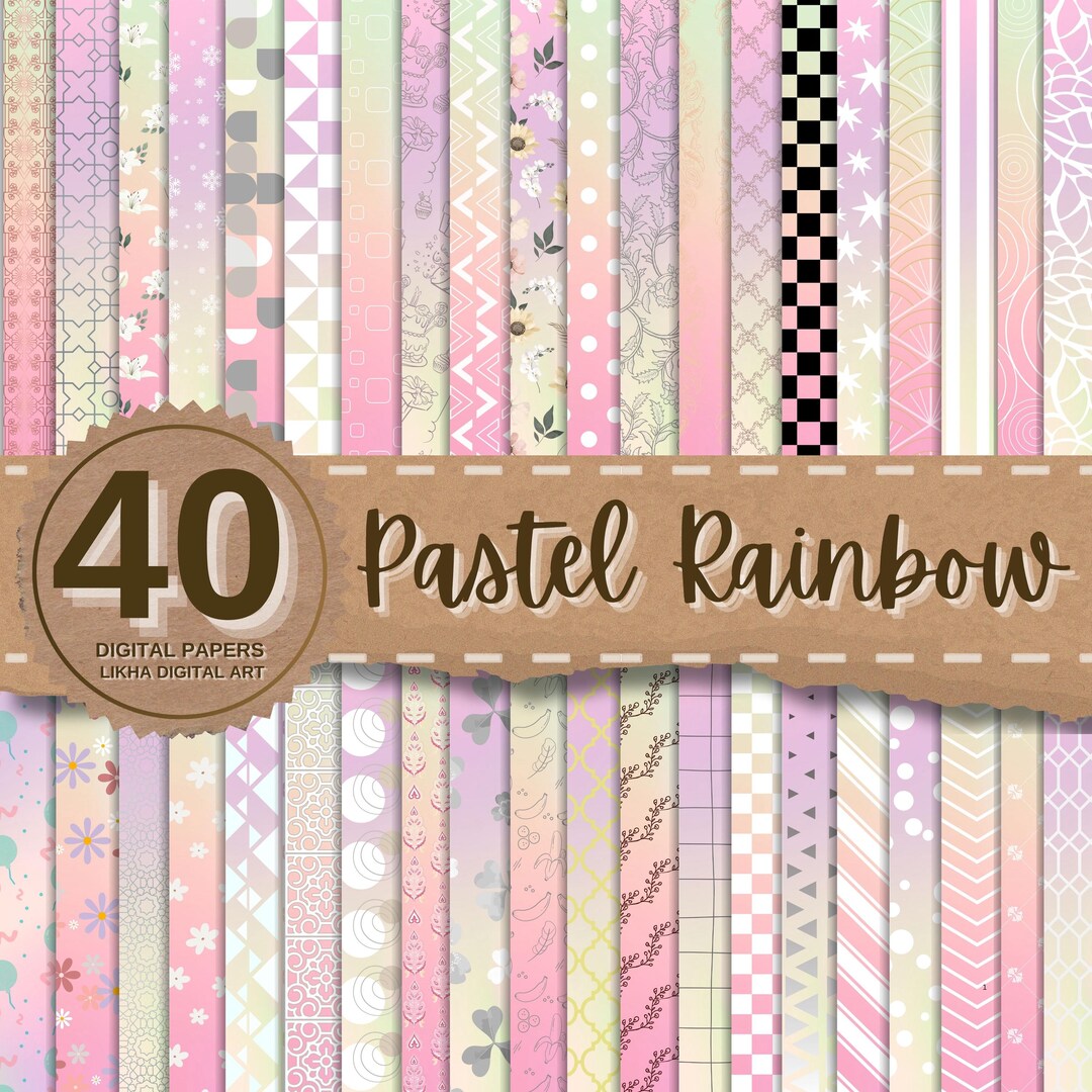 Pastel Rainbow Digital Paper Pack. 40 Design. Pattern Scrapbooking ...