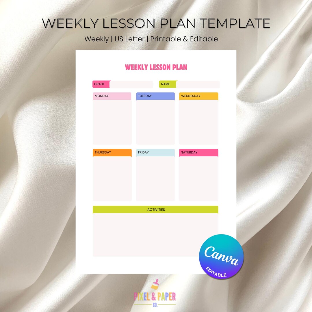 Editable Lesson Plan Template | Weekly Lesson Planner | Printable ...