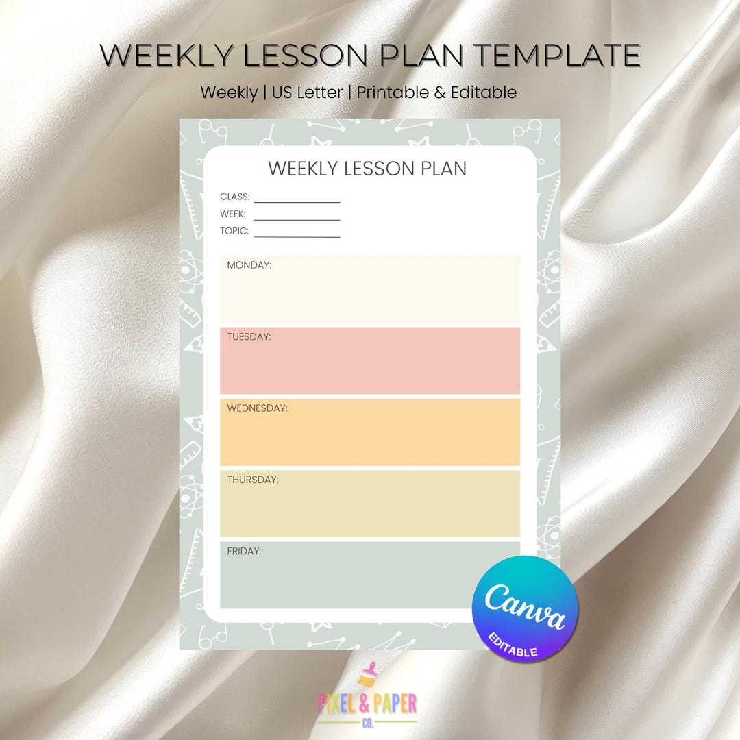 Editable Lesson Plan Template | Weekly Lesson Planner | Printable ...
