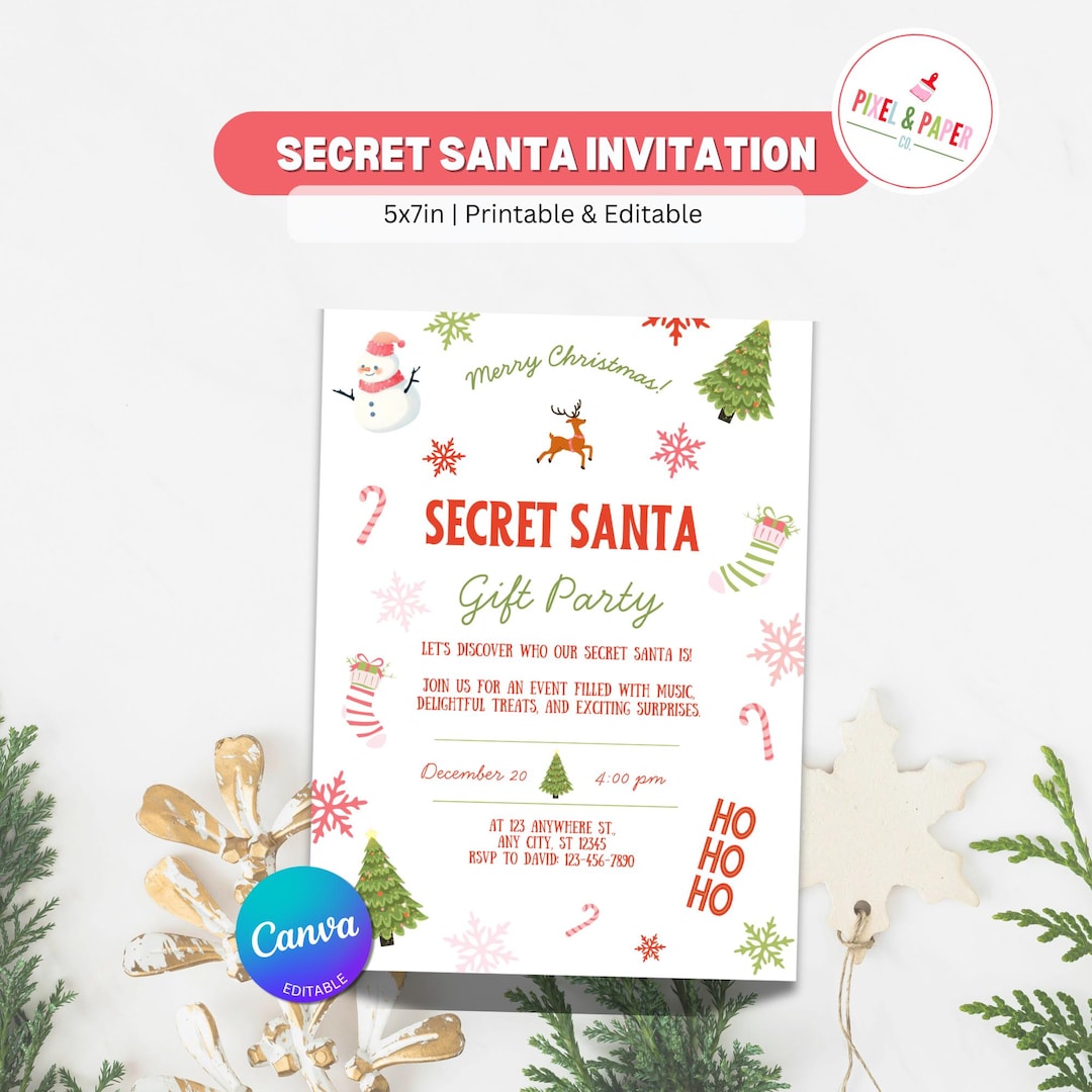 Editable Secret Santa Invitation Template | Christmas Gift Exchange ...