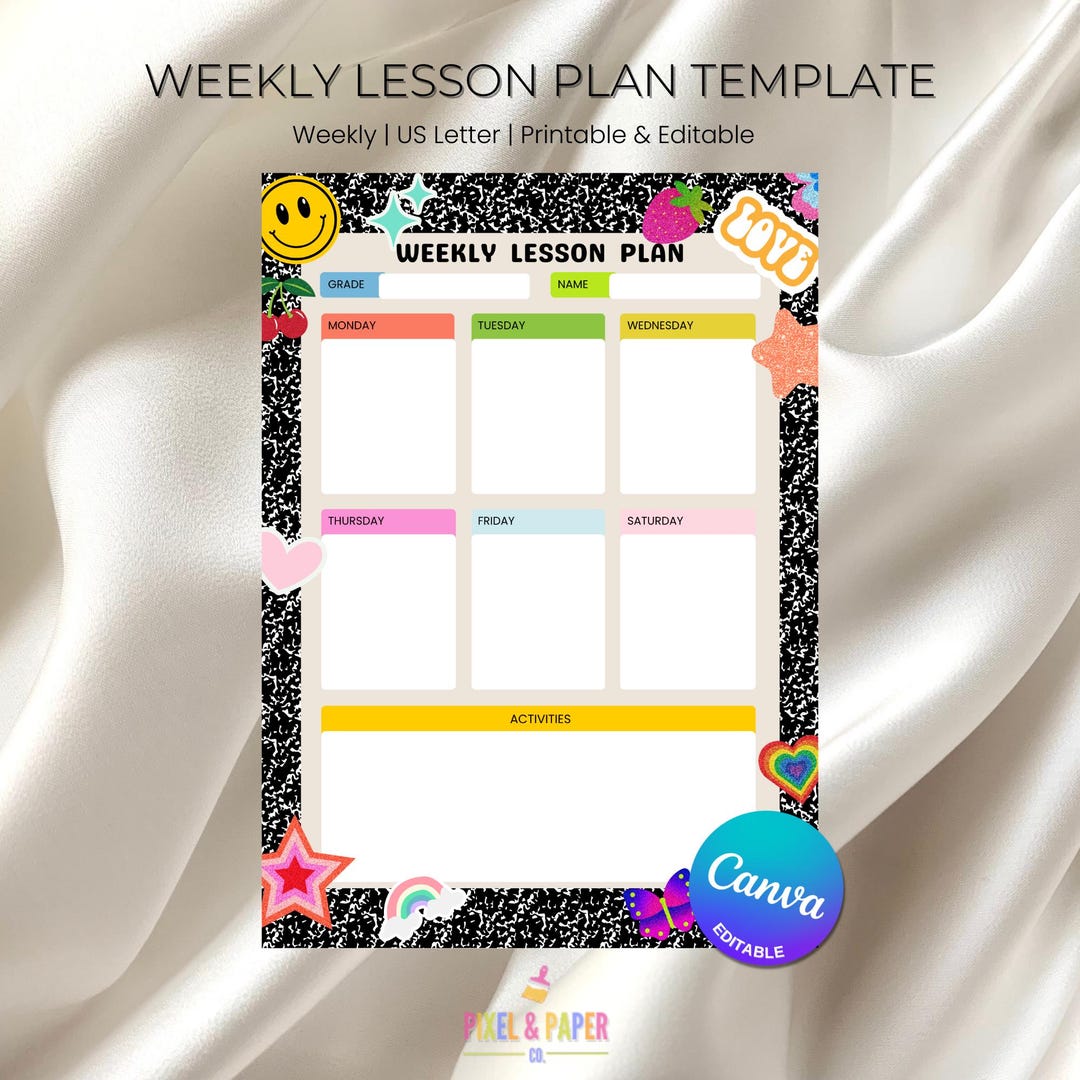 Customizable Weekly Lesson Planner | Printable & Canva Editable ...
