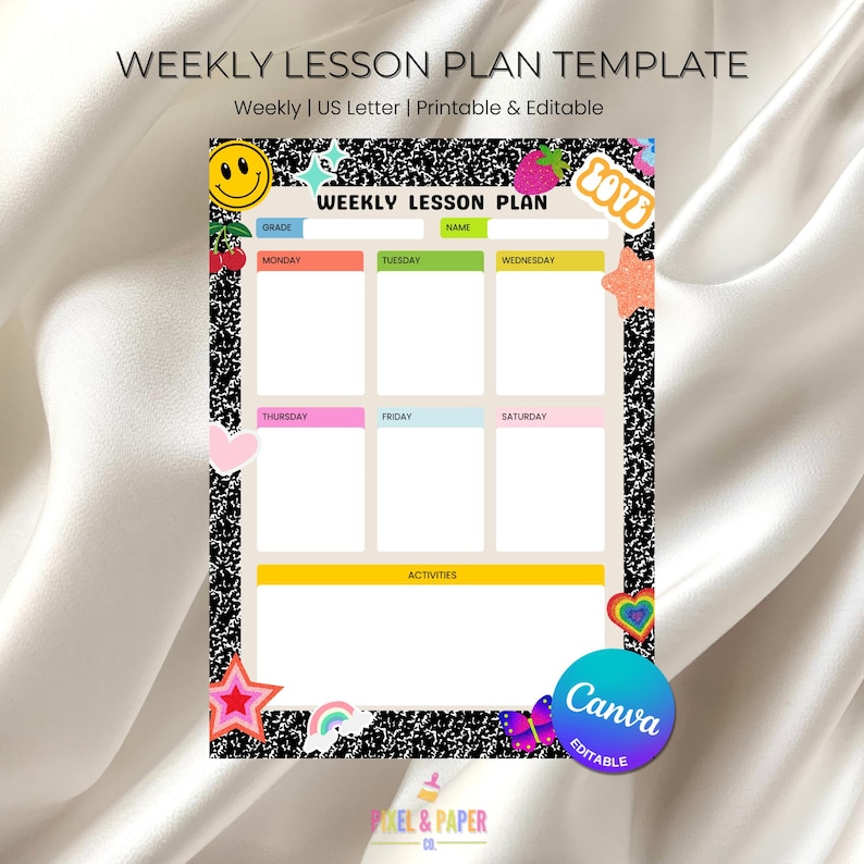 Customizable Weekly Lesson Planner | Printable & Canva Editable ...