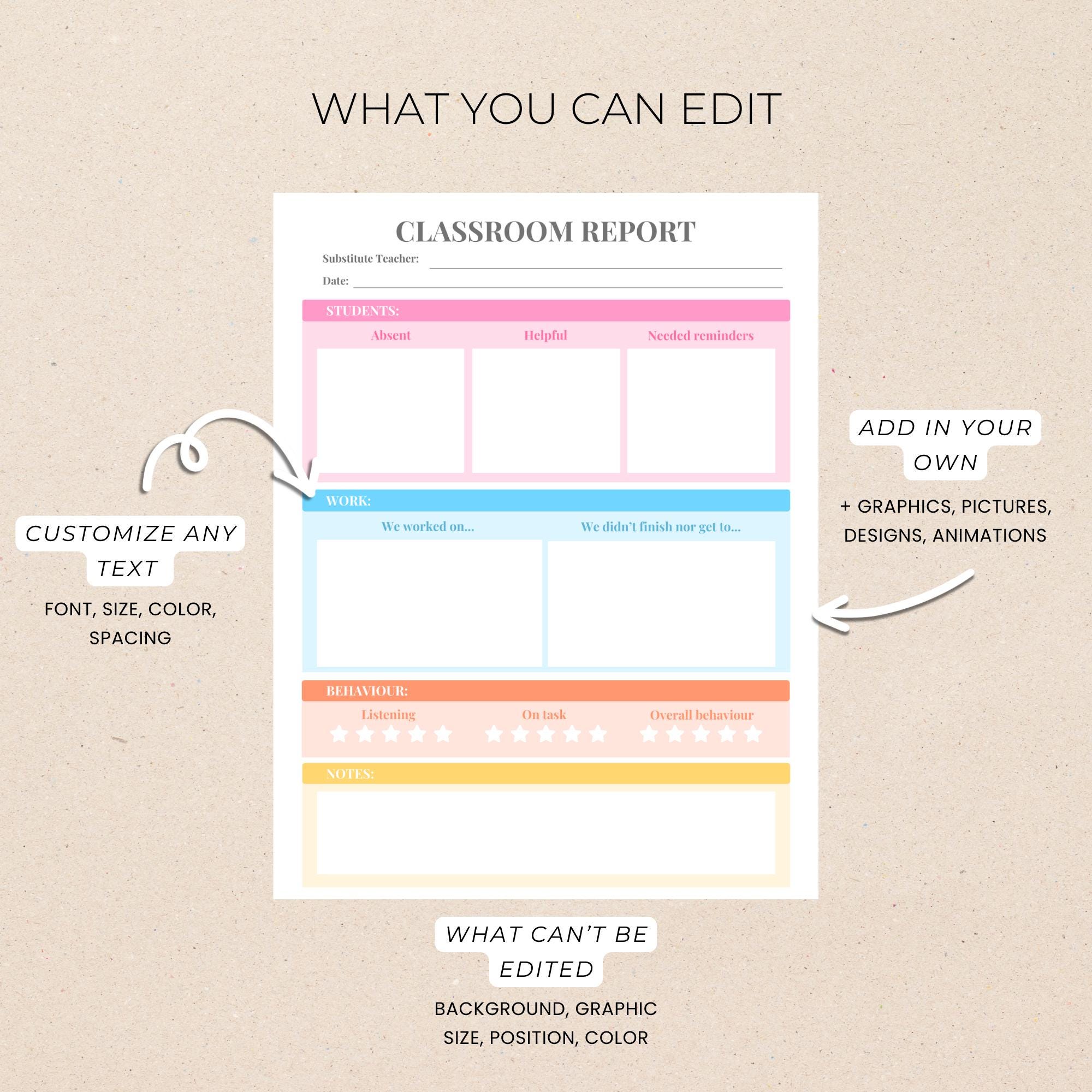 Editable Substitute Report Form | Canva Template for Teachers | Instant ...