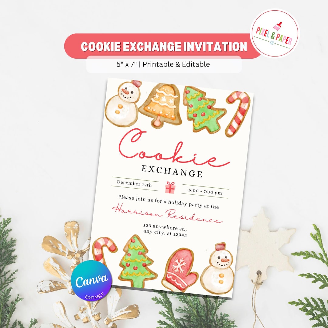 Canva Editable Cookie Exchange Invitation – Instant Download | Holiday ...