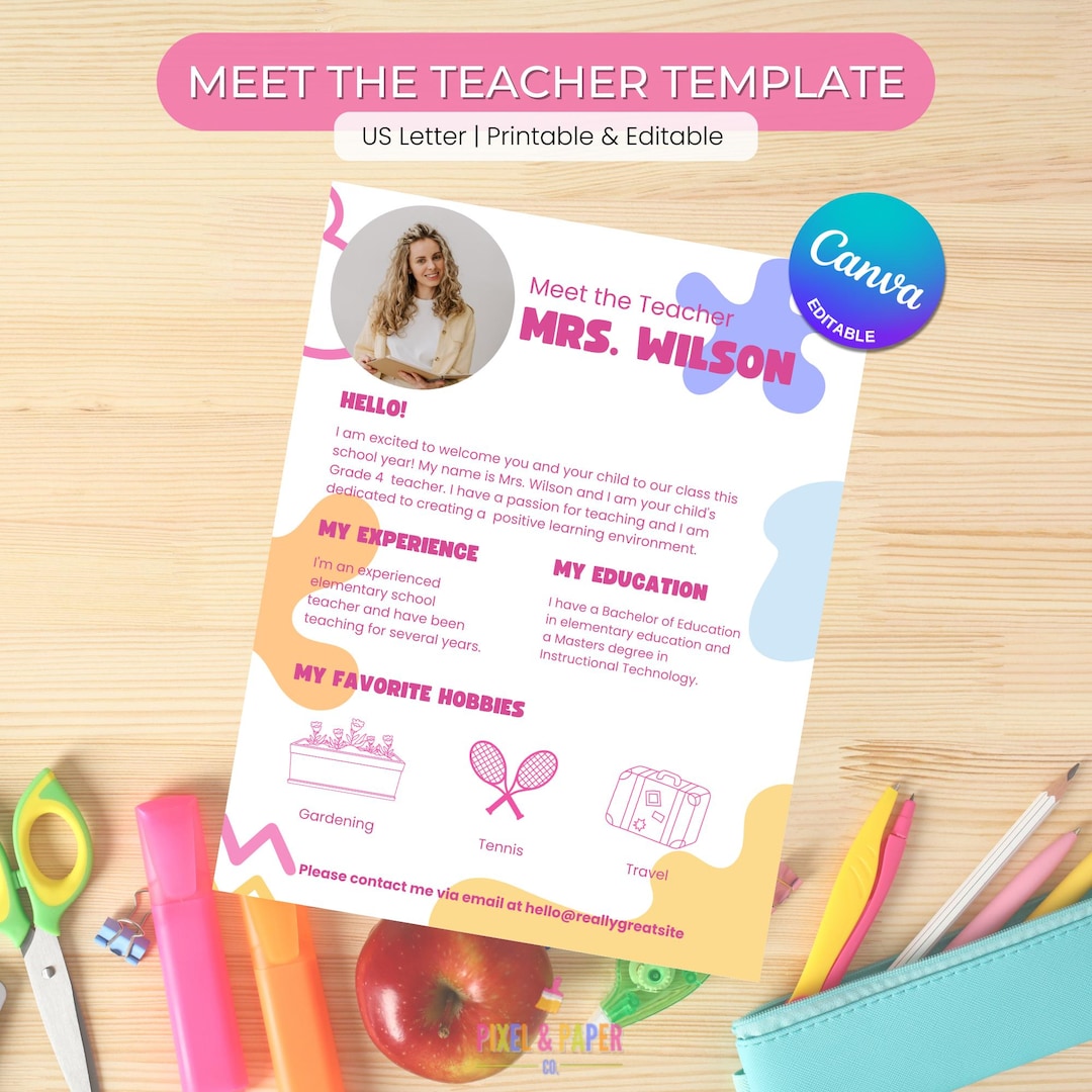 Editable Meet the Teacher Introduction Sheet | Customizable Canva ...