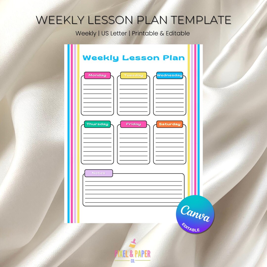 Customizable Weekly Lesson Planner Template | Printable & Canva ...