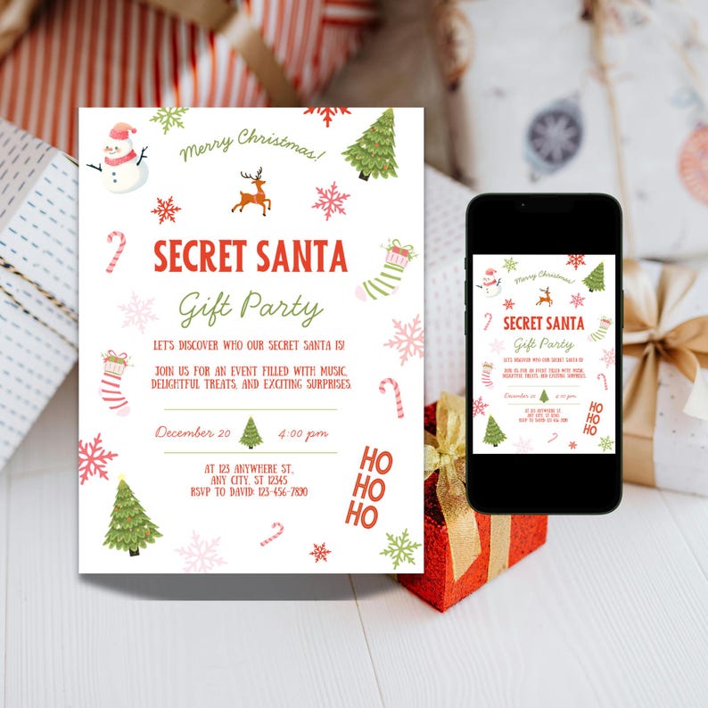 Editable Secret Santa Invitation Template | Christmas Gift Exchange ...
