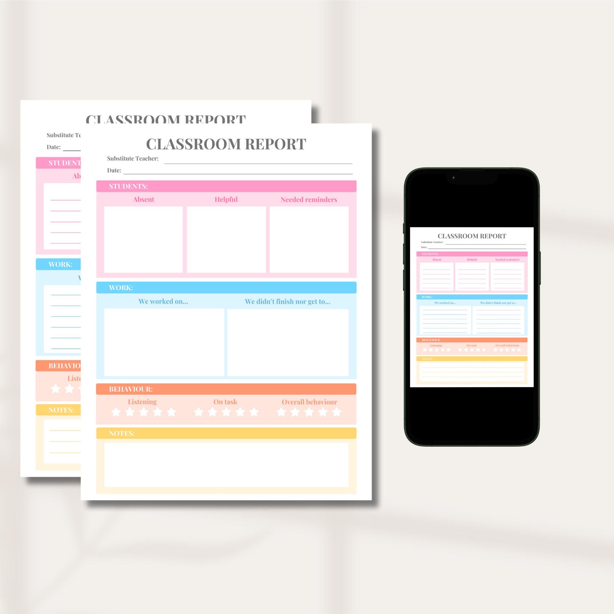 Editable Substitute Report Form | Canva Template for Teachers | Instant ...