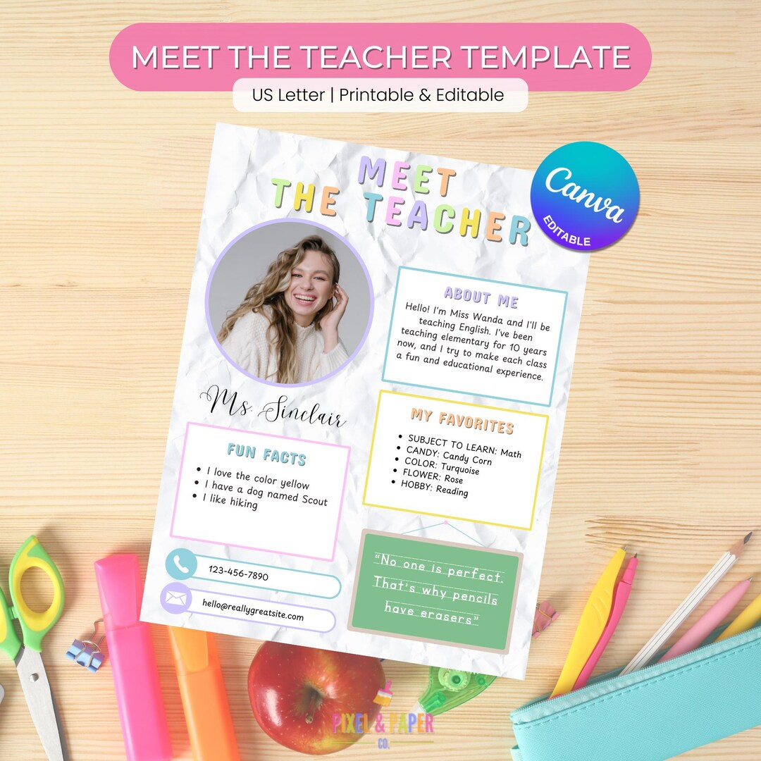 Editable Meet the Teacher Intro Sheet | Back to School Canva Template ...