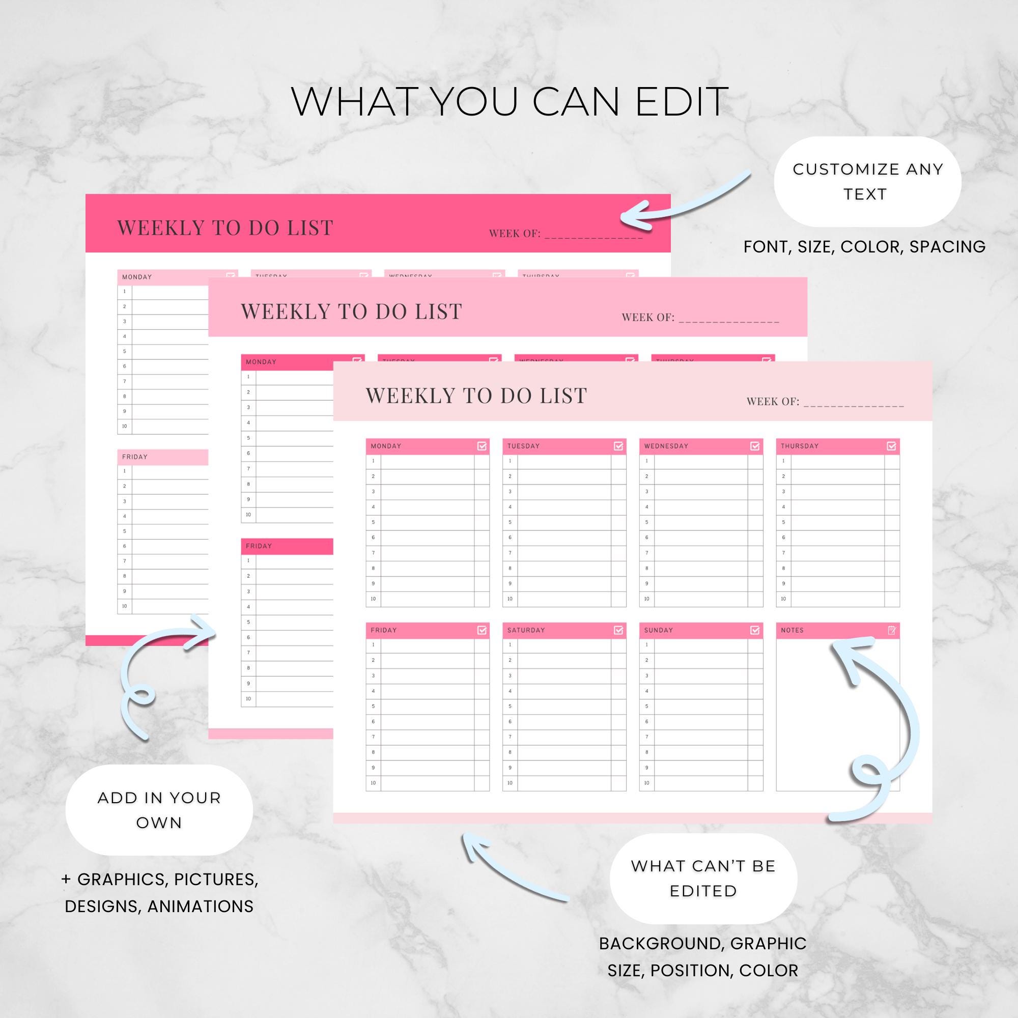 Editable Weekly To-do List Printable Bundle: Canva Template for ...