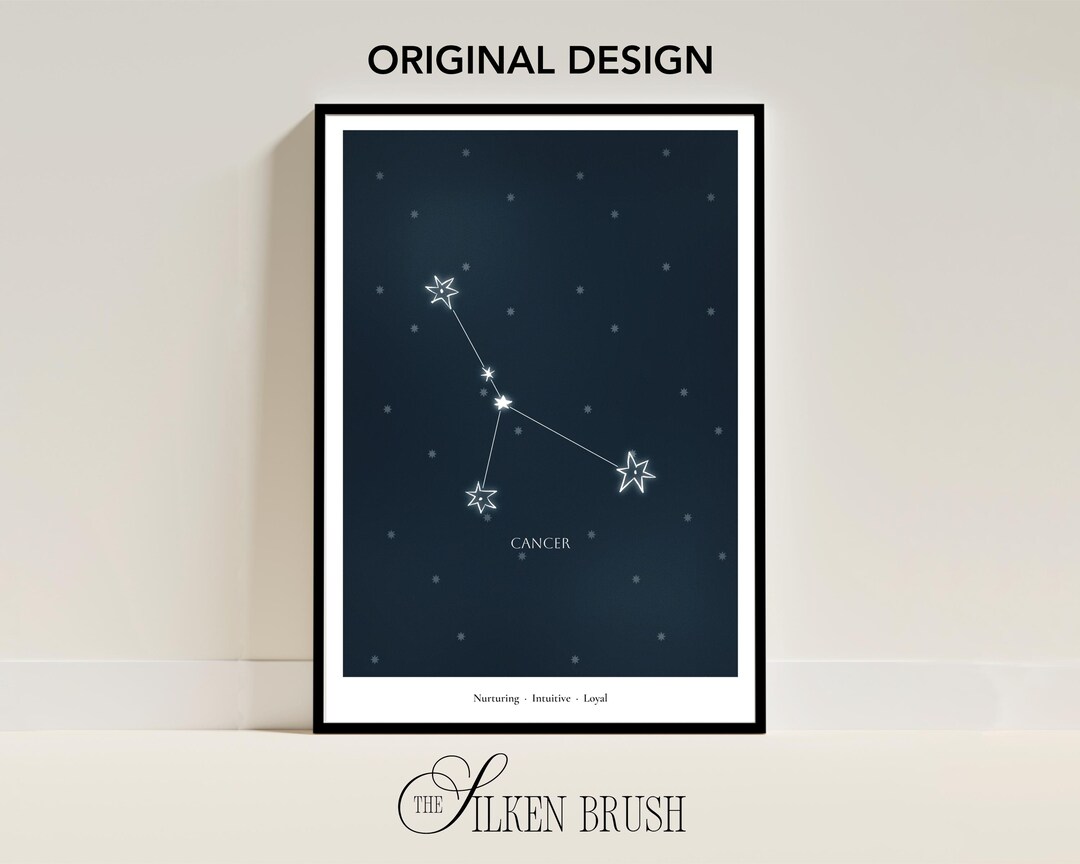 CANCER Constellation Poster, Zodiac Digital Illustration, Positive ...
