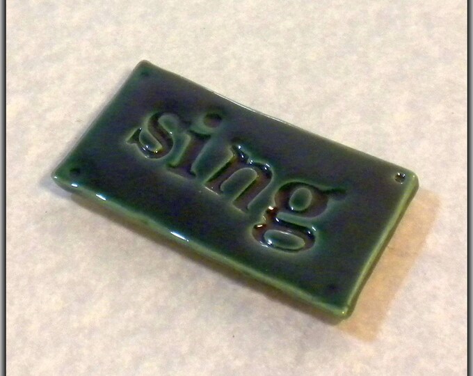 Sing Magnet Handmade Embossed Ceramic Tile in Dark Green - Etsy