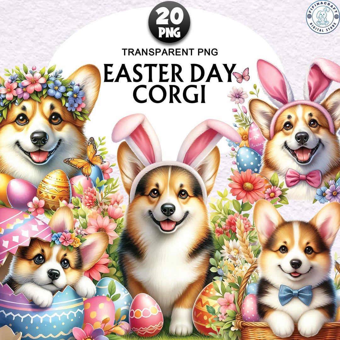 20+ Watercolor Easter Corgi Bundle Clipart PNG, Corgi Easter PNG ...