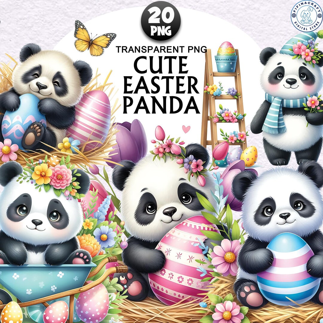 20+ Watercolor Cute Easter Panda Bundle Clipart PNG, Cute Baby Panda ...