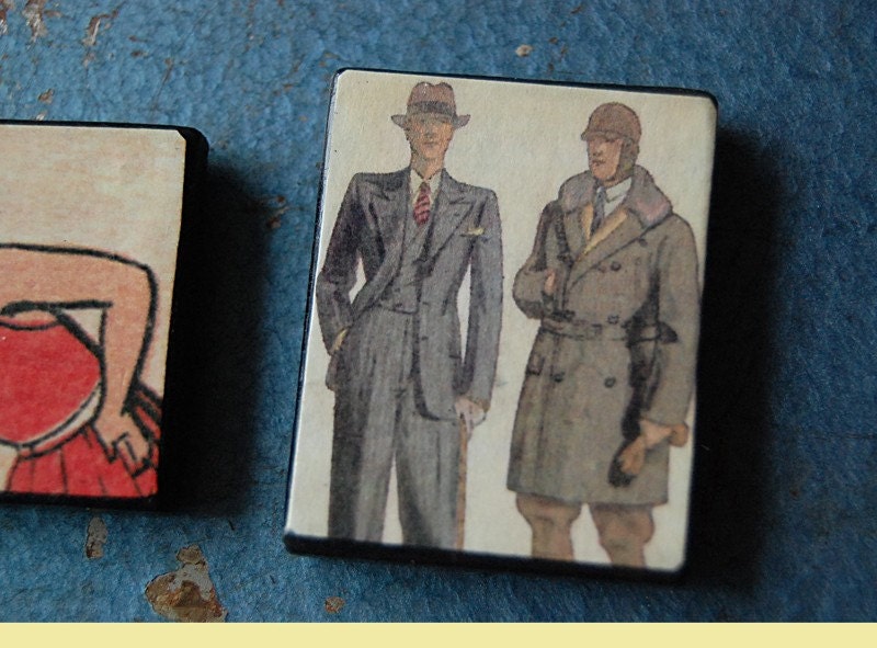 Pair of Handmade Wood Magnets With Vintage Illustrations. - Etsy