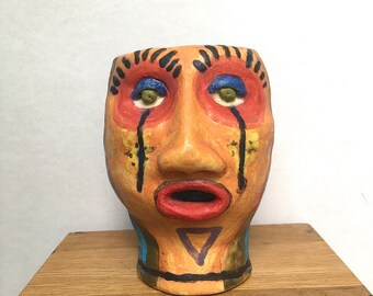 Handmade Ceramic Head Primitive Wabi Sabi Sculpture Art Ancient Alien ...