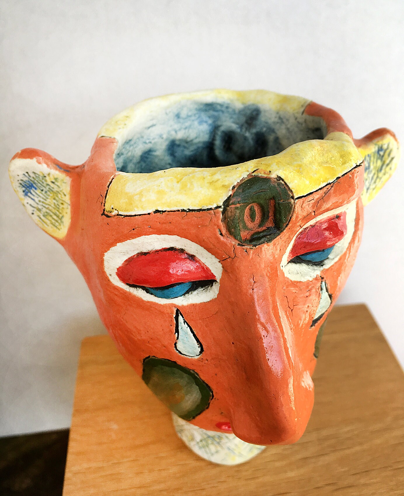 Handmade Ceramic Head Primitive Wabi Sabi Sculpture Art Ancient Alien ...