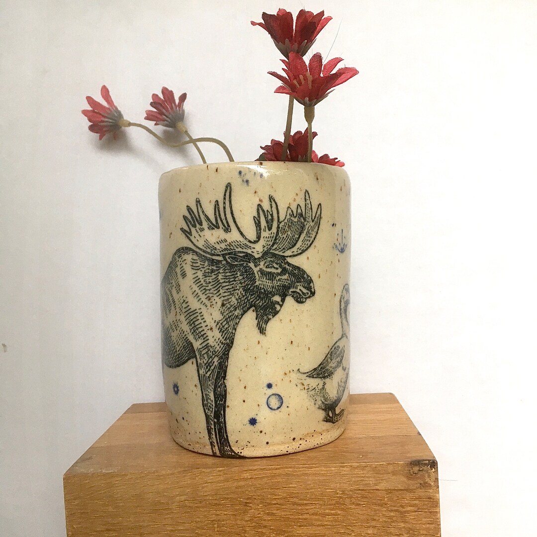 Handmade Ceramic Cup Holder Animal Moose Beaver Moon Celestial Theme ...