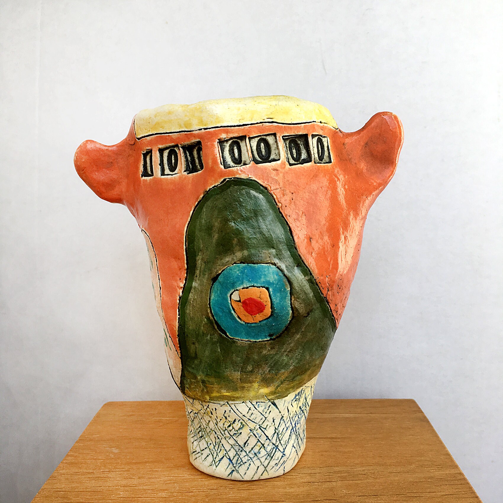 Handmade Ceramic Head Primitive Wabi Sabi Sculpture Art Ancient Alien ...