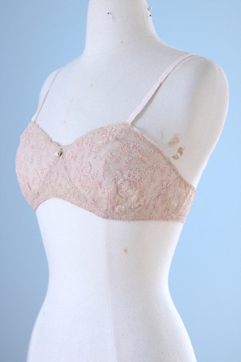 1920s Mesh Lace Bra / 20s Pale Pink Embroidered Lace Bralette | Etsy