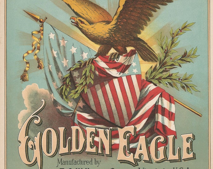 Vintage Eagle Wall Decor Tobacco Label Lithograph 1880s Original Golden ...