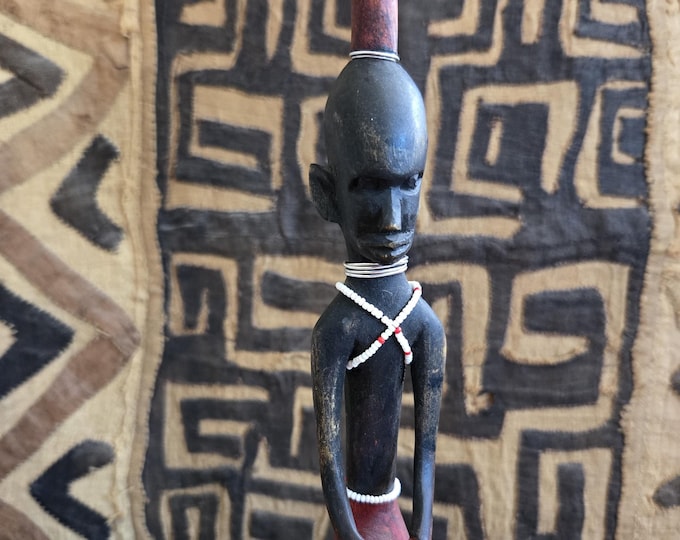 African Statue Hand Carved Wood Kenya Drummer Table Decor Folk Art ...