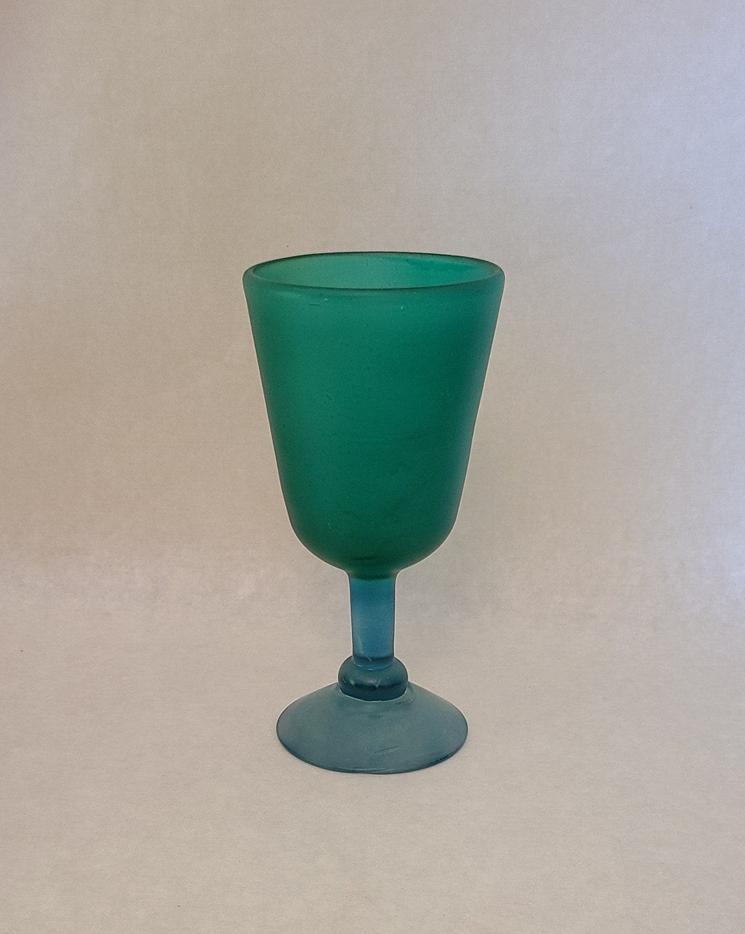 Vintage Hand Blown Frosted Glass Goblet 1970s Aqua Green Stemmed Wine ...