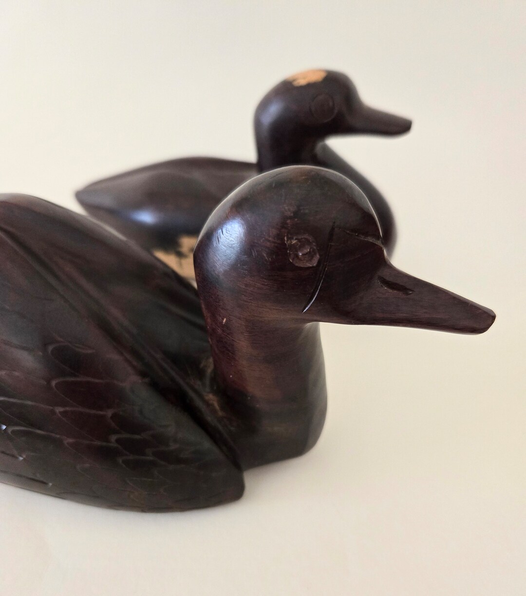 Hardwood Ducks Folk Art Sculpture Animal Figurine Pair Country Table ...