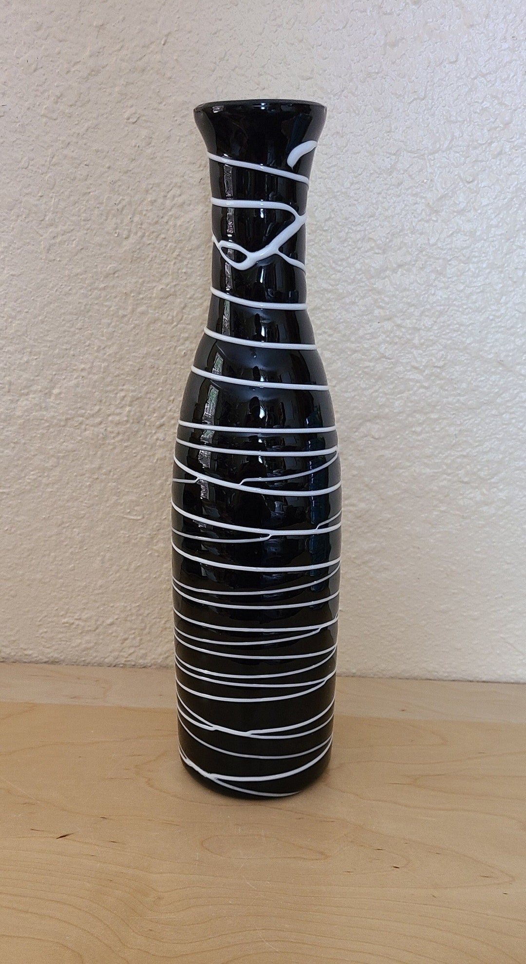 Hand Blown Glass Vase Vintage Murano Style Glass Spaghetti Swirl Design ...