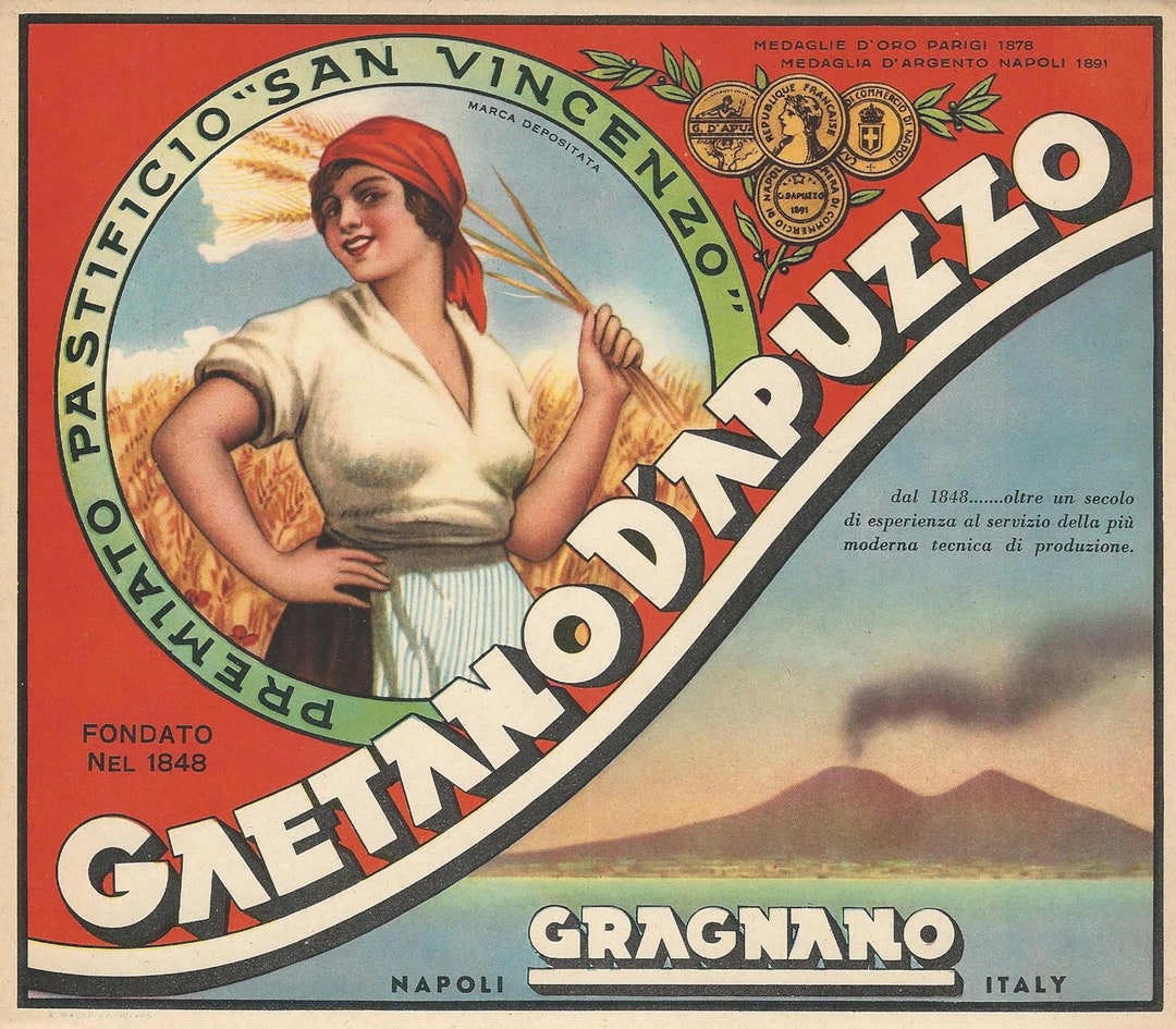 1940s Original Lithograph, Italian Pasta Carton Label, Gaetano D'apuzzo ...