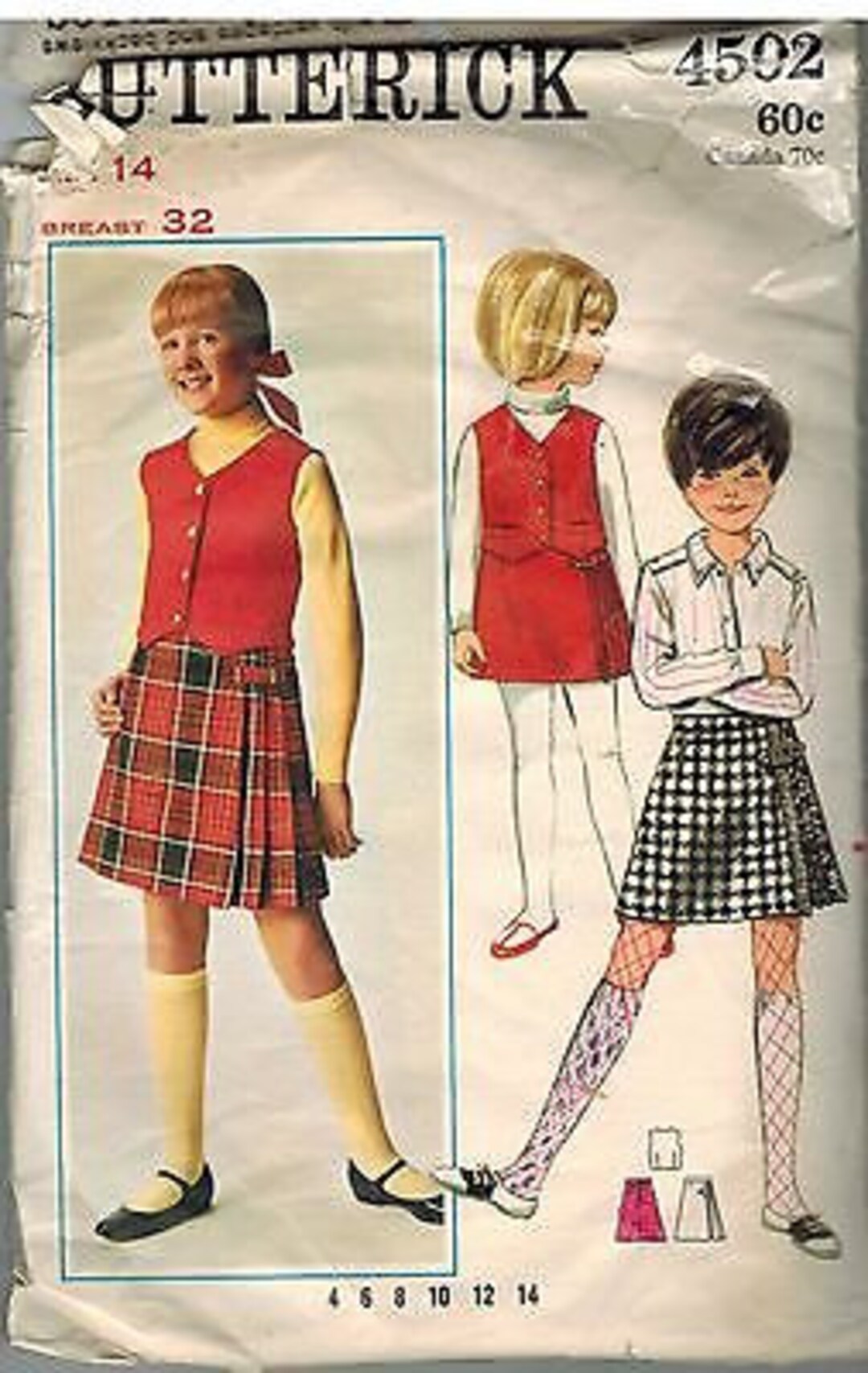 4502 Vintage Butterick Sewing Pattern Girls Skirt Weskit 1960's School ...