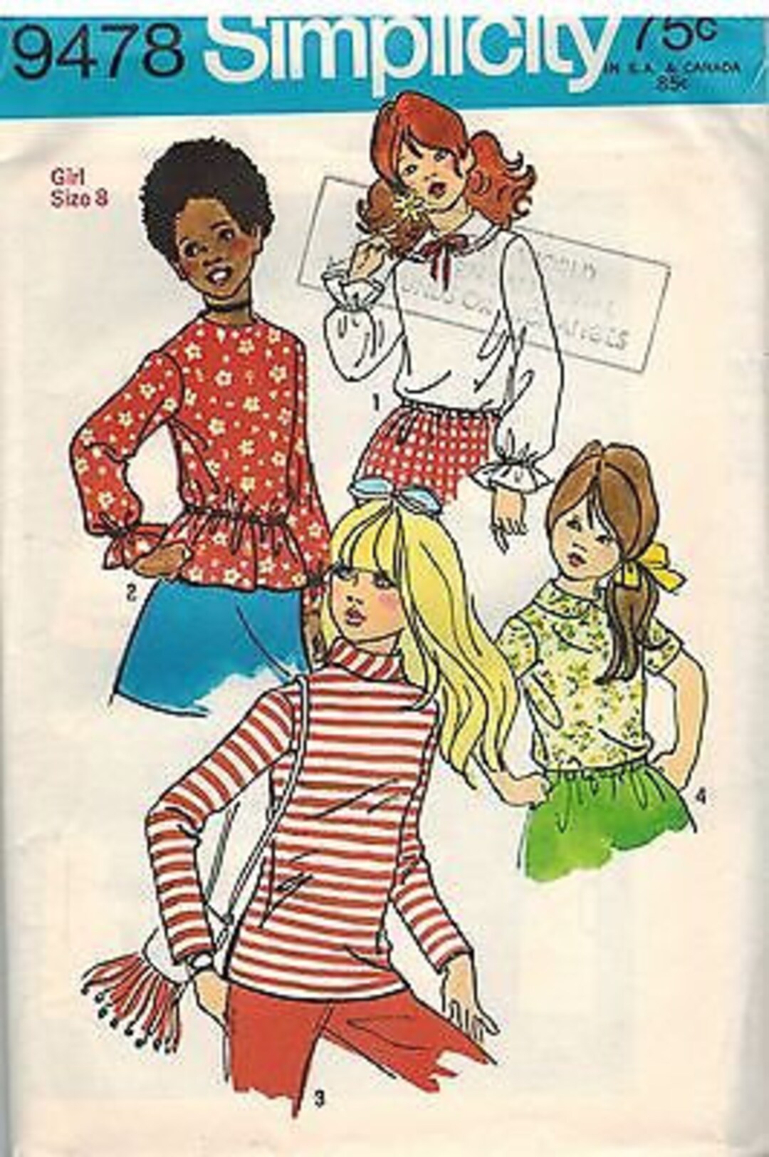 9478 Vintage Simplicity Sewing Pattern Girls Set of Blouses OOP SEW 8 ...