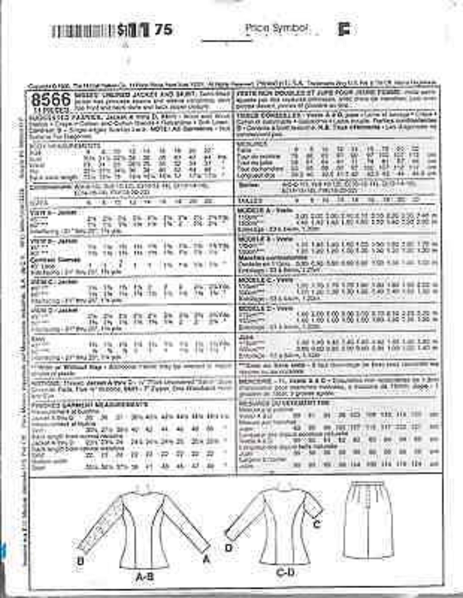 8566 UNCUT Mccalls Sewing Pattern Misses Unlined Jacket Skirt - Etsy