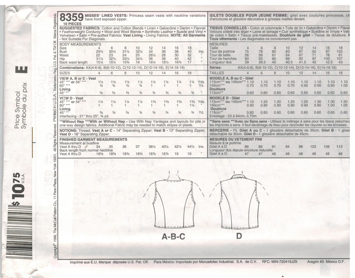8359 Vintage Mccalls SEWING Pattern Misses Set of Lined | Etsy