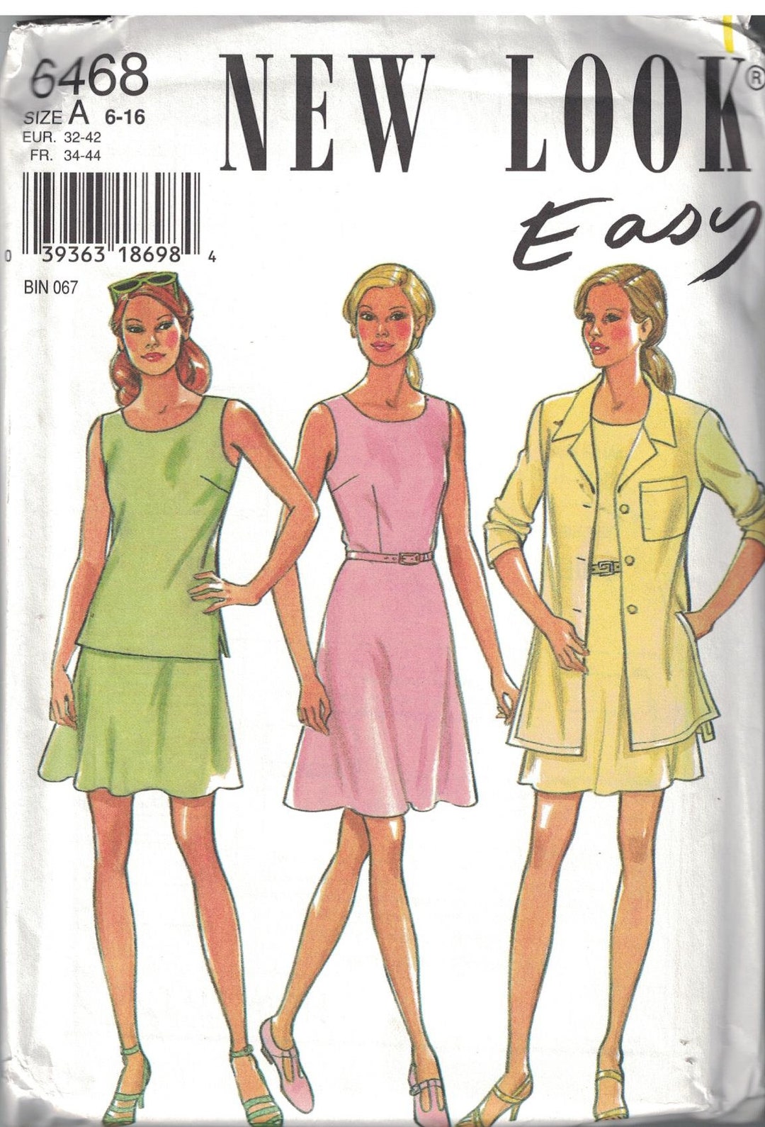 Vintage New Look Sewing Pattern 6468 Misses Skirt Top Dress 6-16 Ff Oop ...
