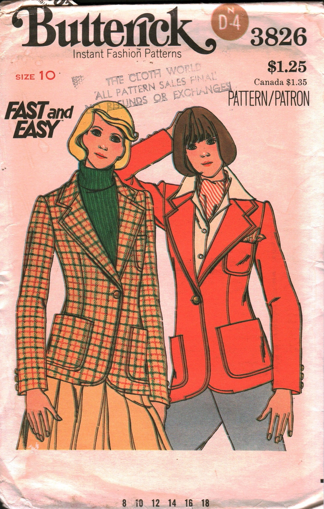 3826 Butterick Vintage SEWING Pattern Misses' Jacket OOP - Etsy