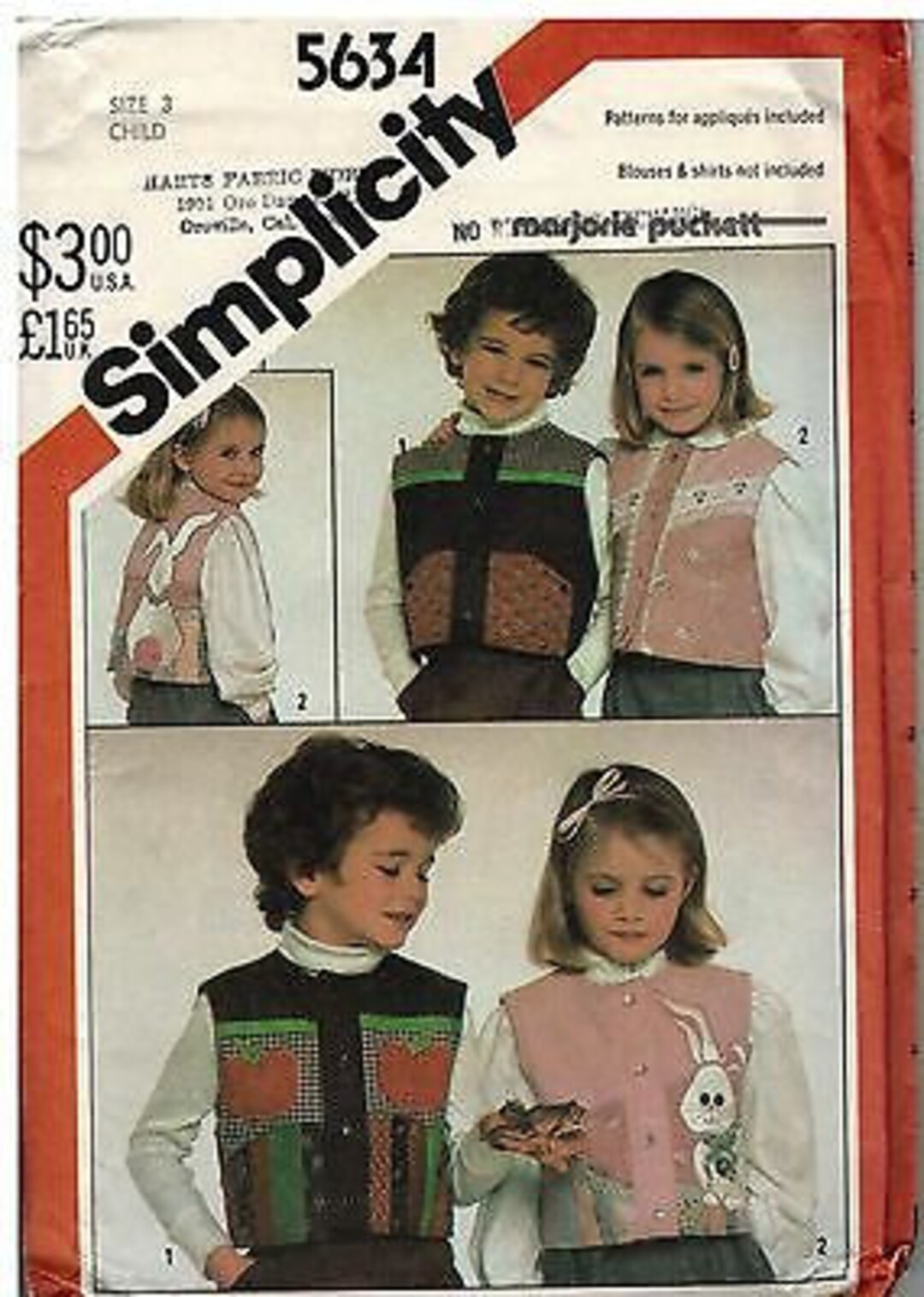 5634 Simplicity Vintage Sewing Pattern Child's Reversible String ...