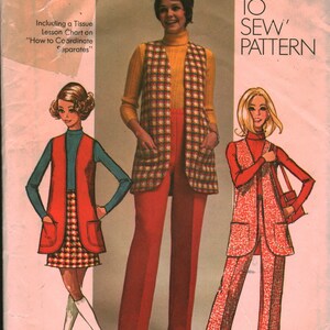 8917 Simplicity Vintage SEWING Pattern Misses Vest Mini Skirt Pants OOP ...