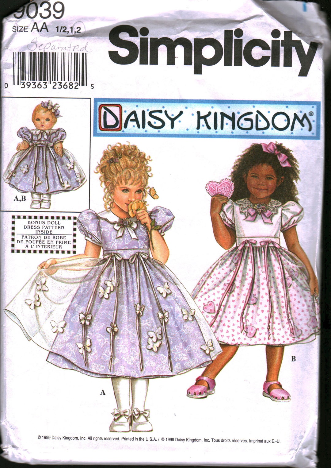 9039 Simplicity Vintage SEWING Pattern Toddlers' Dress Apron Doll Dress ...