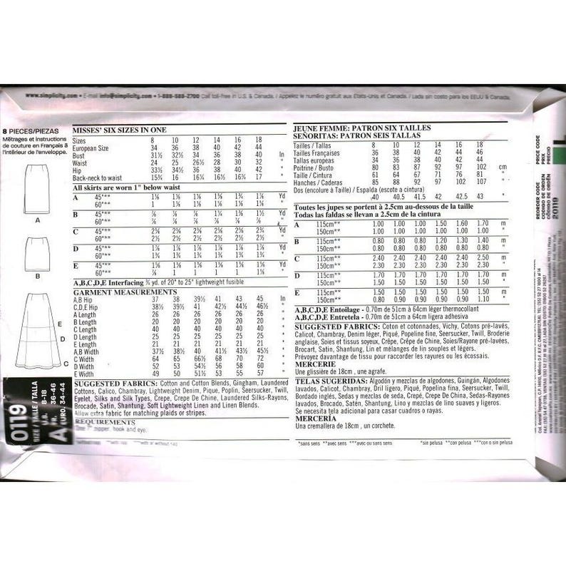 New Look 0119 Sewing Pattern Misses Skirts Pencil A-line Maxi Sizes 8 ...