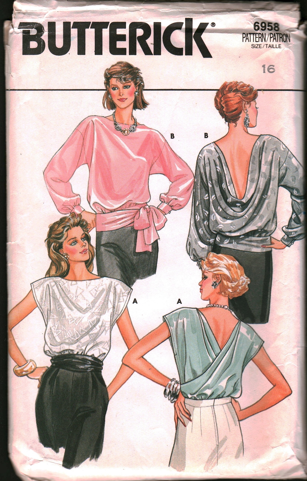 6958 Butterick Vintage SEWING Pattern Misses' Blouse OOP Draped Collar ...
