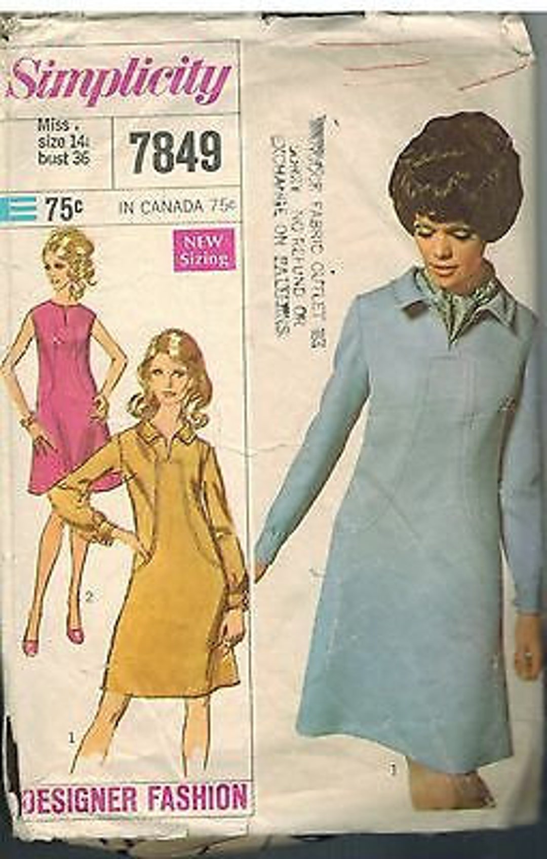7849 Vintage Simplicity Sewing Pattern Misses Designer Fashion Lined ...